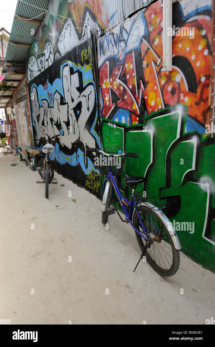 graffitti on the wall by the side of hotel , koh phi phi don , koh phi ...