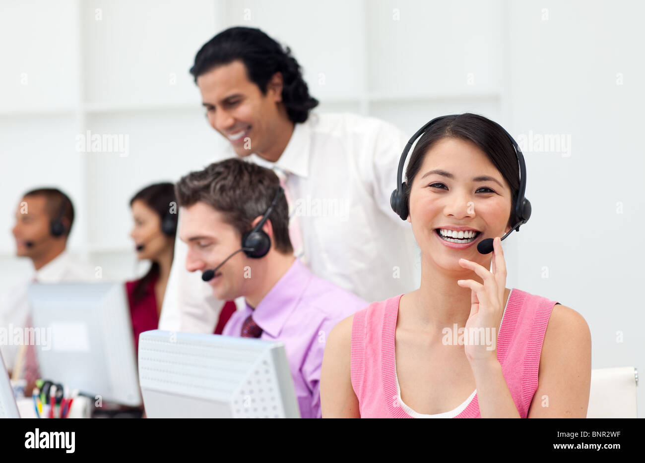 Business people working in a call center Stock Photo - Alamy