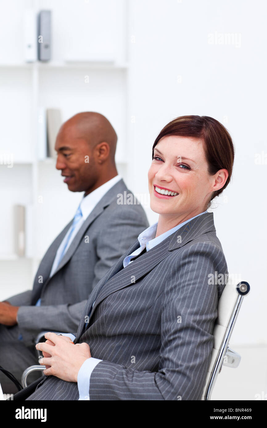 Portrait of two smiling colleagues Stock Photo - Alamy