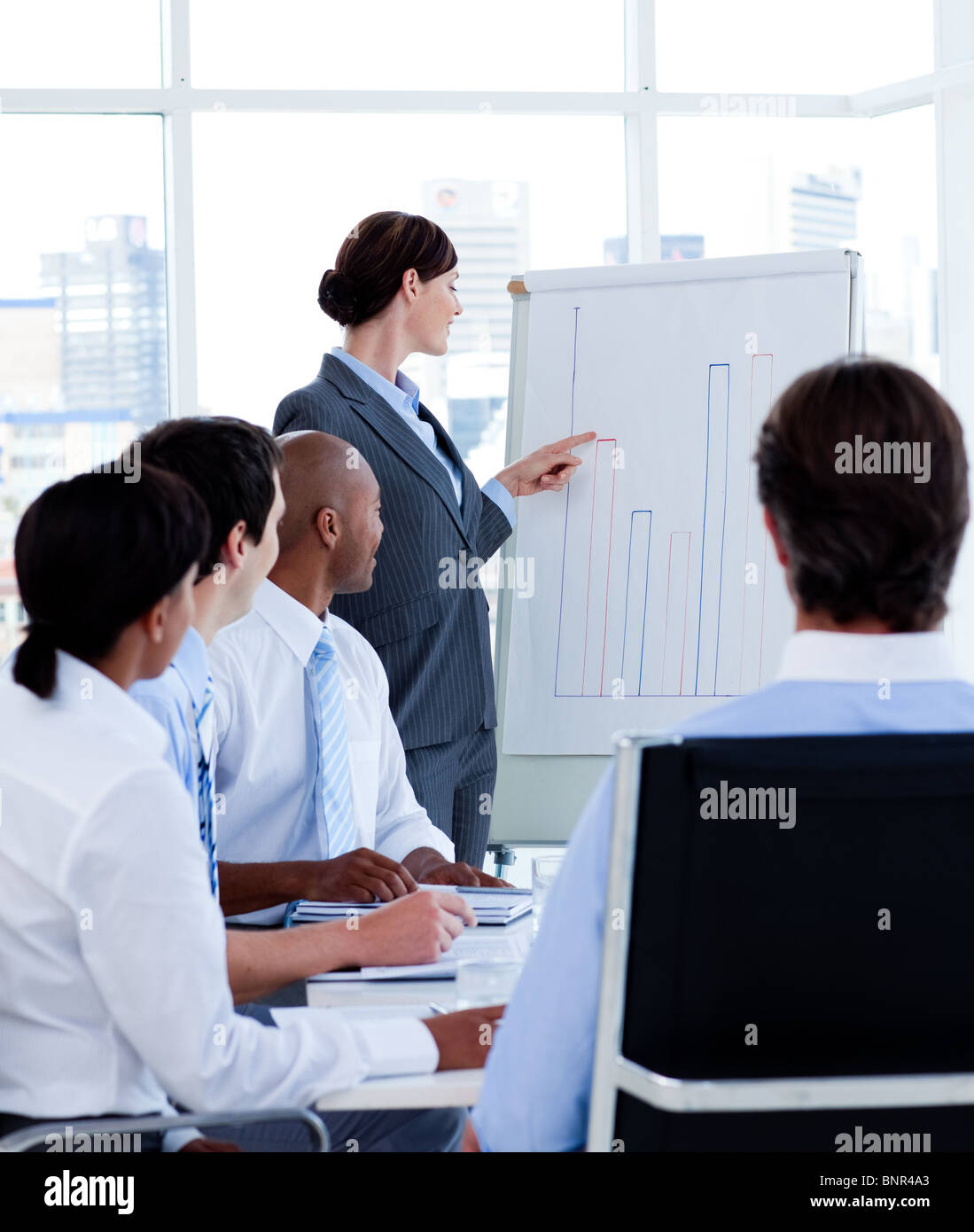 Confident manager reporting sales figures to her team Stock Photo - Alamy