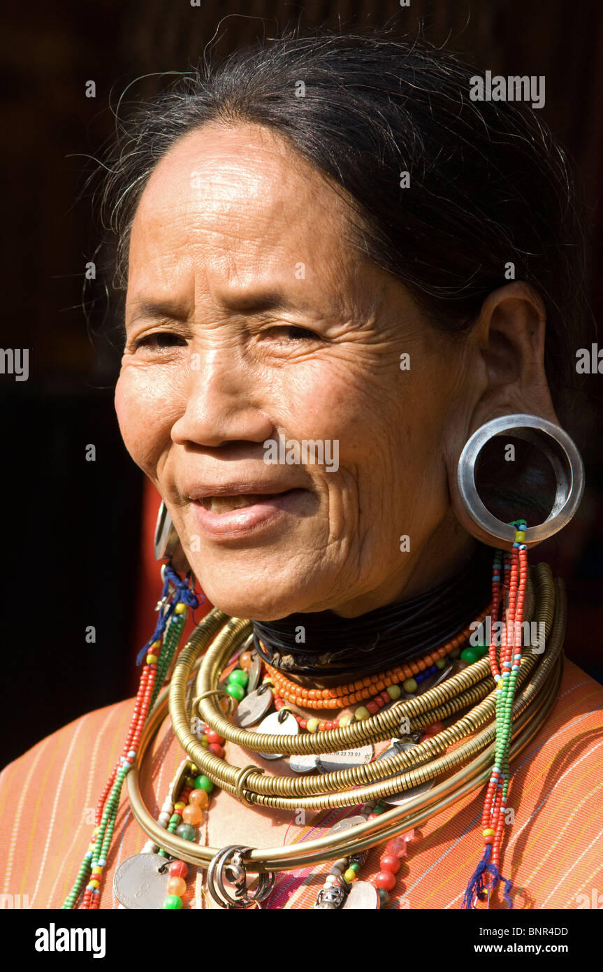 Myanmar people , portrait of a beautiful woman with necklace and ...