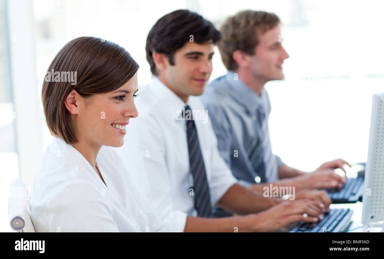 Animated business people working at computers Stock Photo - Alamy