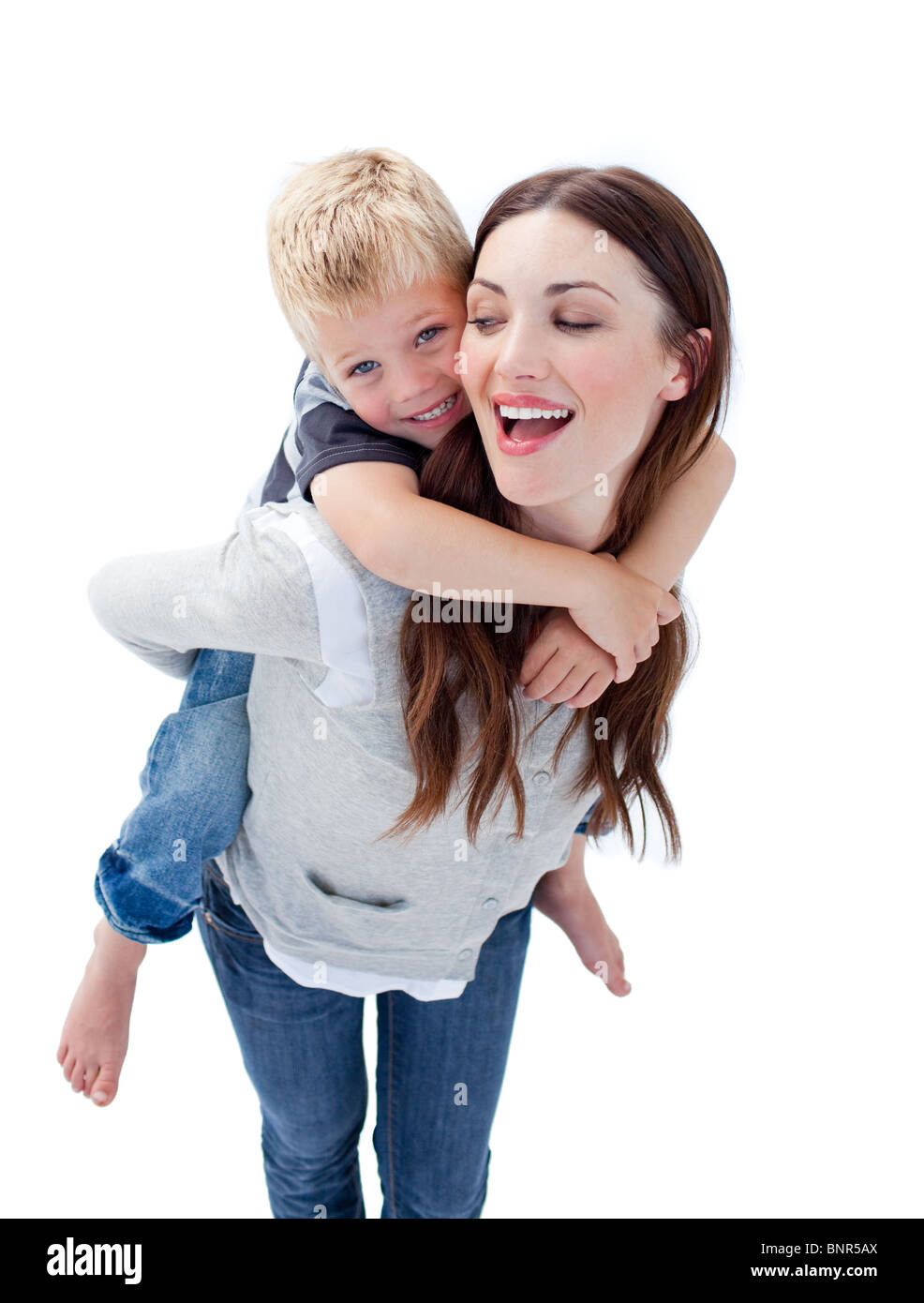 Woman carrying child piggyback in hi-res stock photography and images ...
