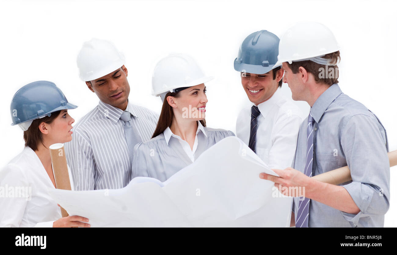 Architects studying a blueprint Stock Photo - Alamy