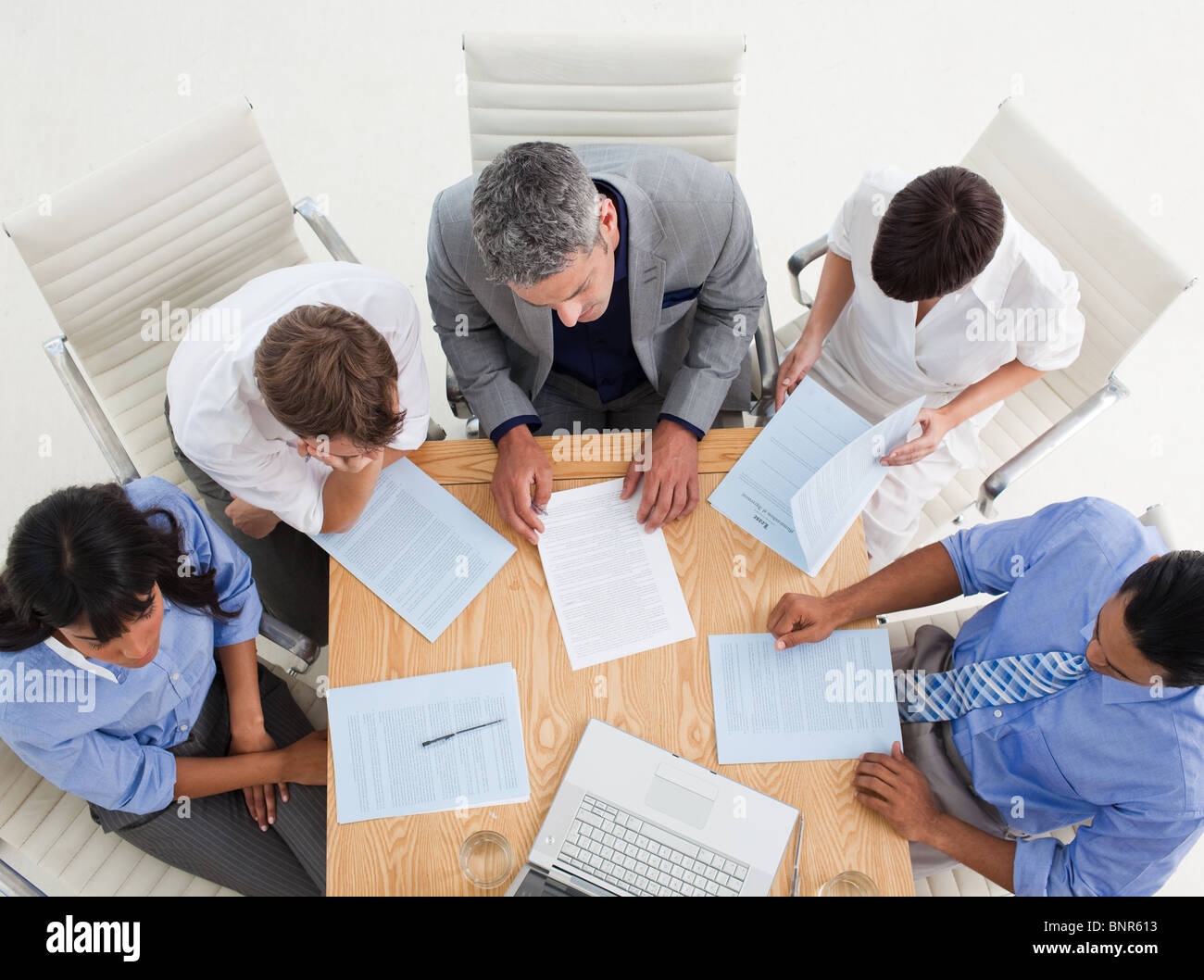 Concentrated international business people studying a contract Stock ...