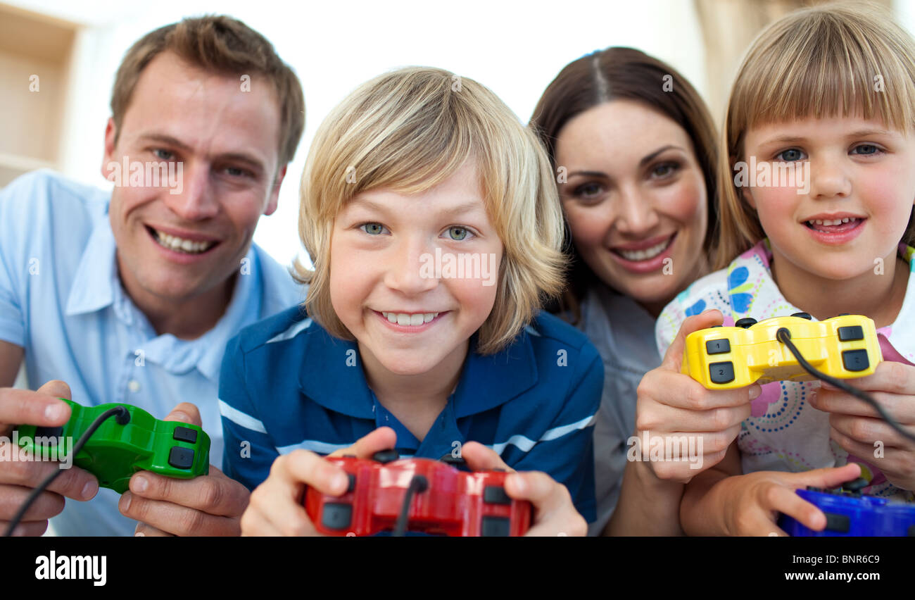 Happy Family Playing Video Games Stock Photo - Alamy