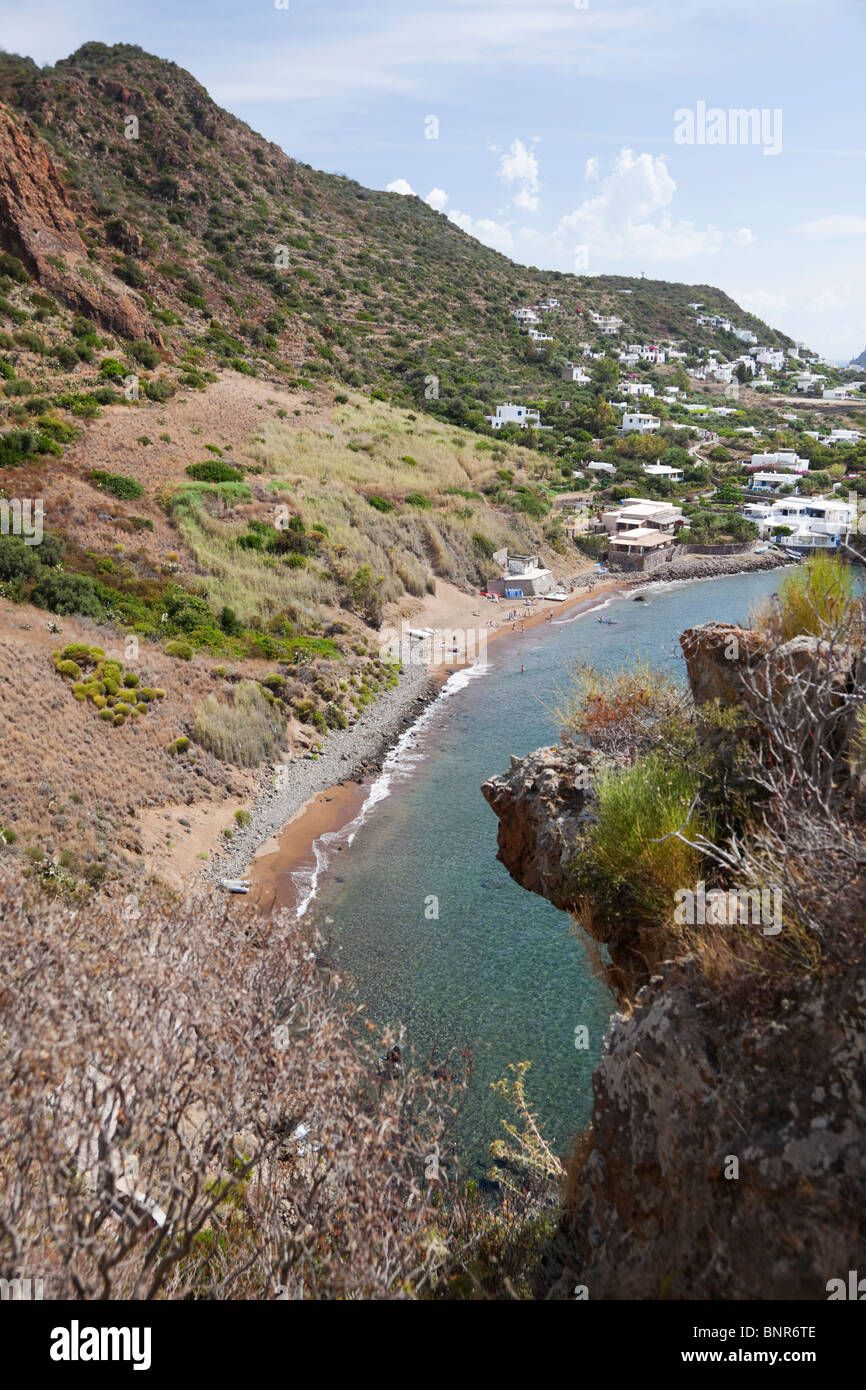 Bird view of beach and villas of southern Panarea island of Aeolian ...
