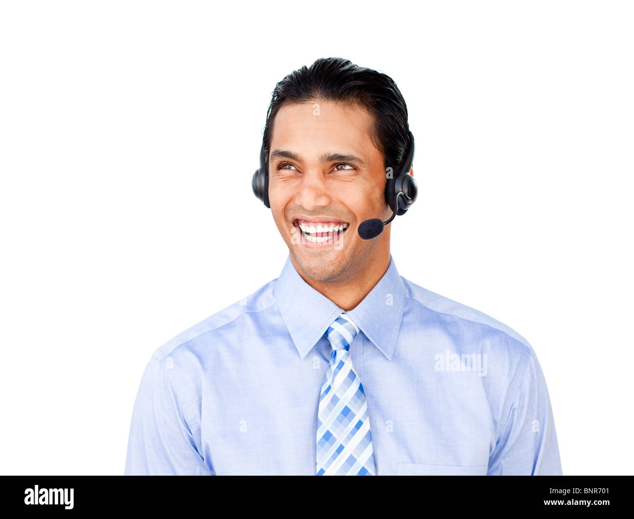 Attractive customer service agent with headset on Stock Photo - Alamy