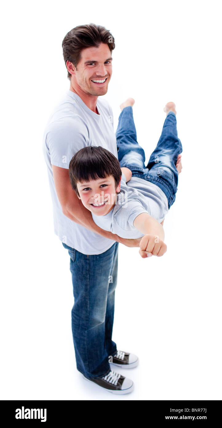 Adorable little boy carried by his father Stock Photo - Alamy
