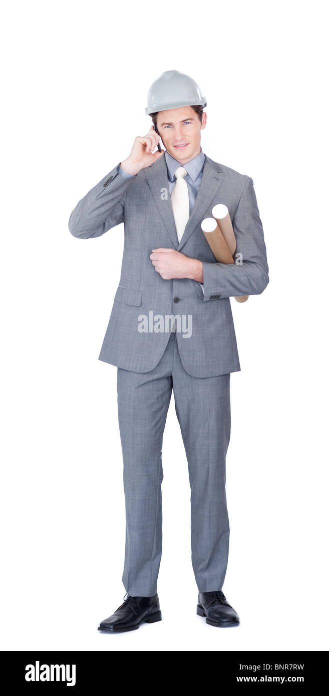 Male architect working blueprints Cut Out Stock Images & Pictures - Alamy