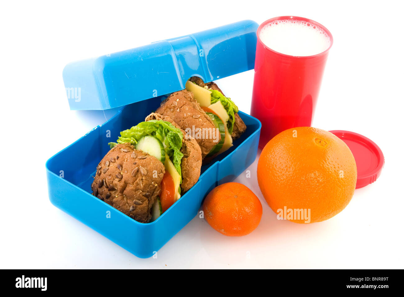 Blue lunch box filled with healthy bread rolls Stock Photo - Alamy