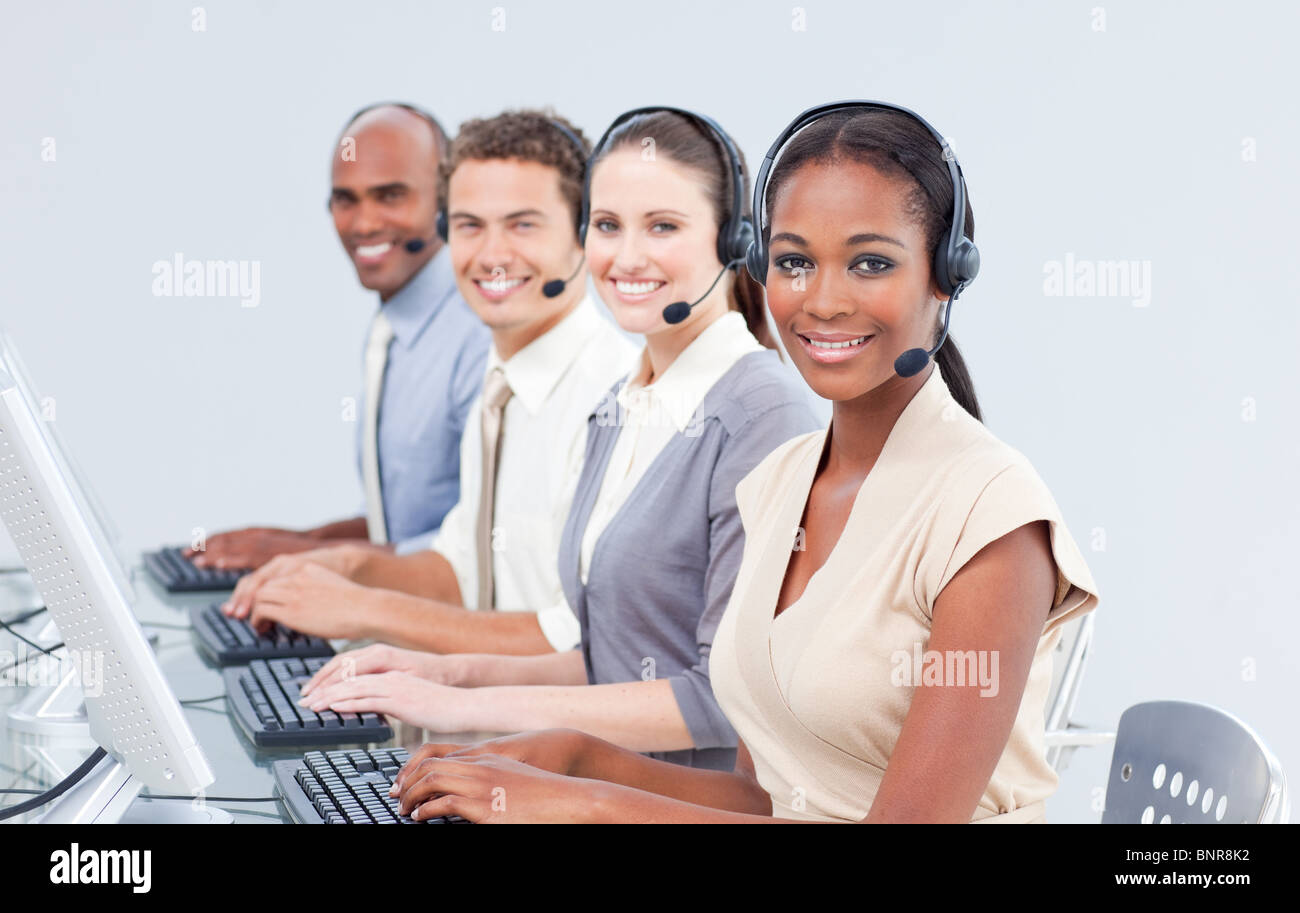International customer service representatives using headset Stock ...