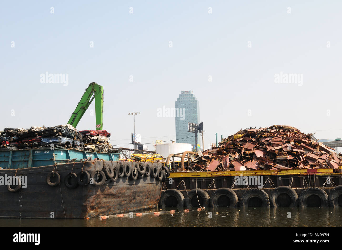 Scrap metal is collected and processed on polluted Newtown Creek, a ...