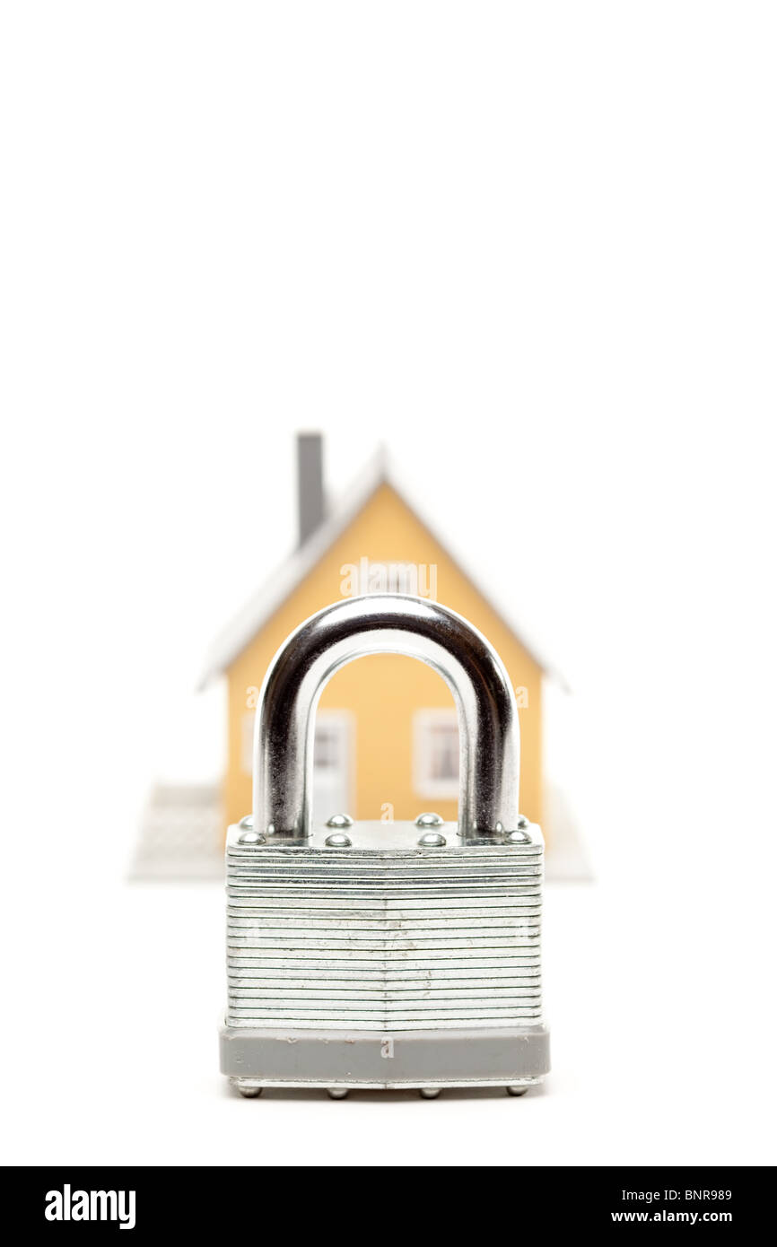 Lock and House Isolated on a White Background Stock Photo - Alamy