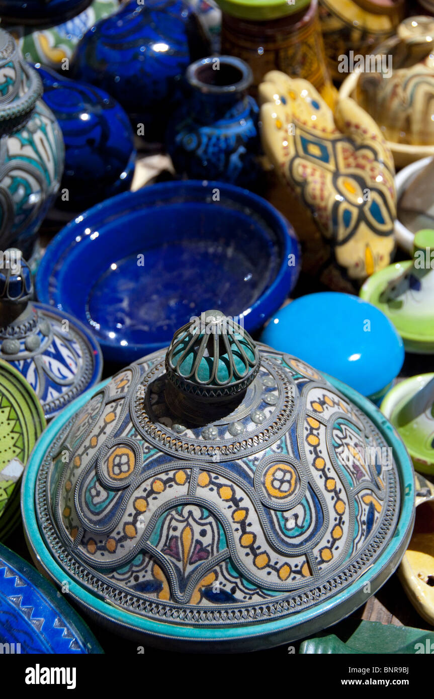 Morocco, Tetouan. Historic Medina bazaar. Traditional ceramic tajin ...