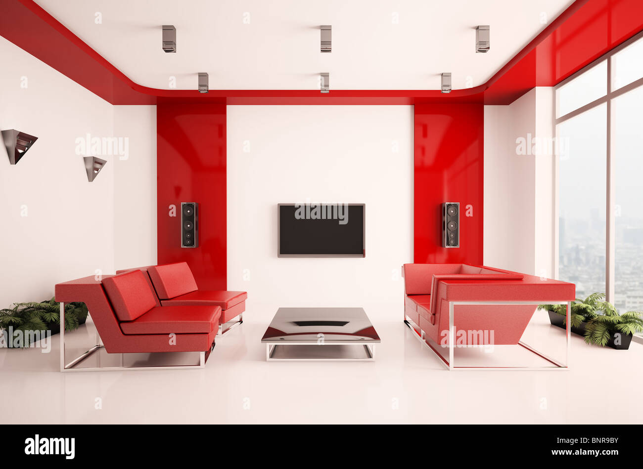 Modern living room with lcd interior 3d Stock Photo - Alamy