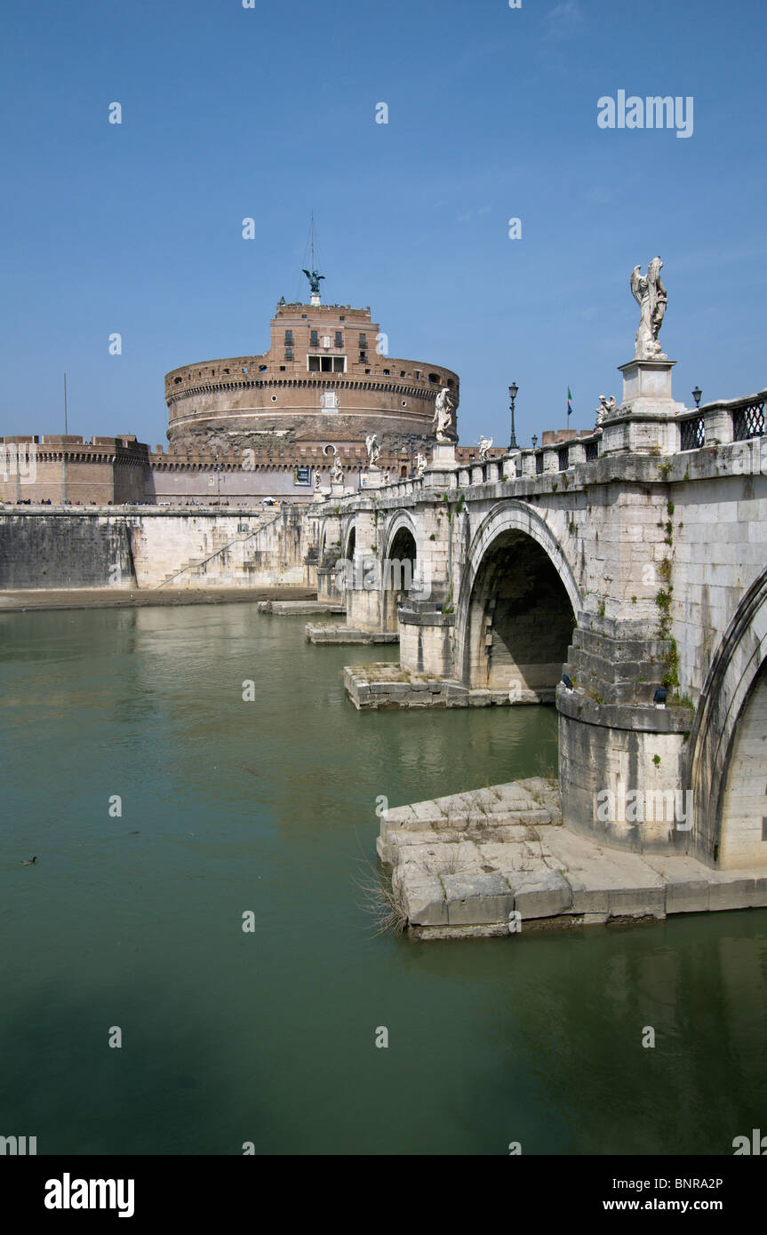 Castel Sant'Angelo from the pedestrian bridge, Ponte Sant'Angleo, Rome,Roma,italy Stock Photo ...