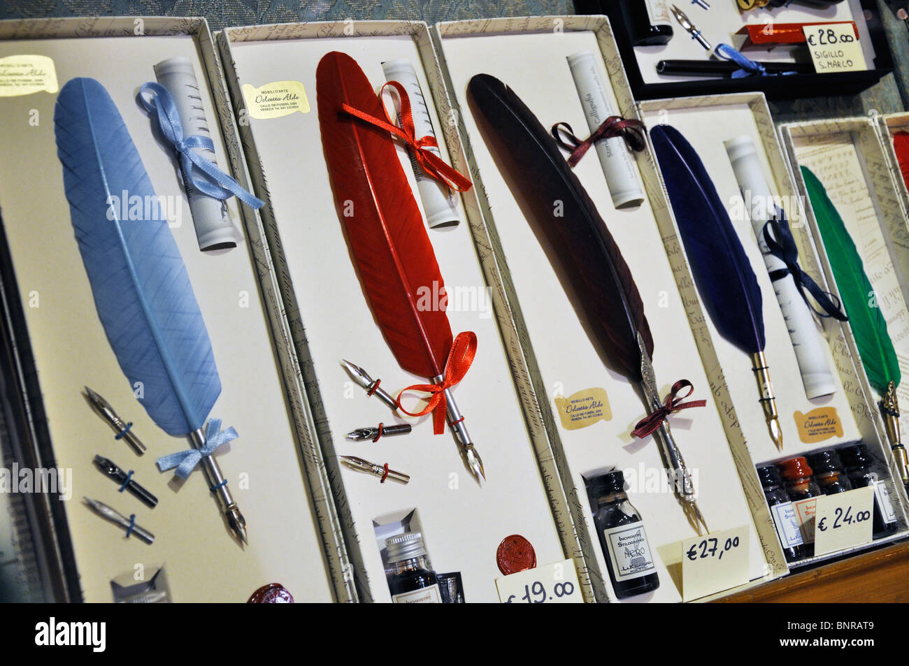 Antique replica writing kit with feather pen and ink, Venice, Italy ...