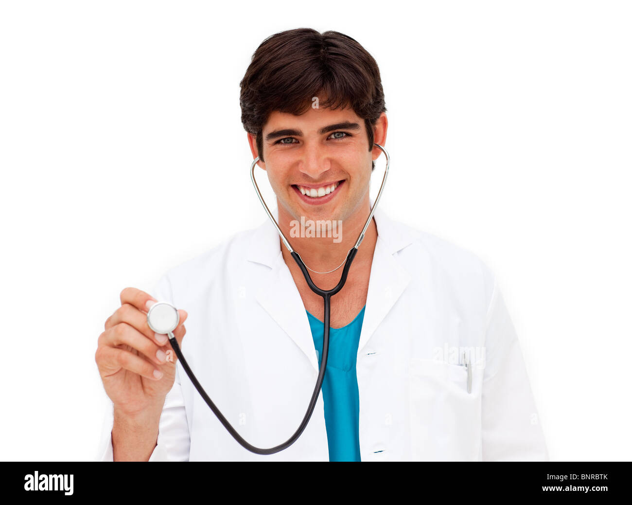 Smiling doctor with a stethoscope Stock Photo - Alamy