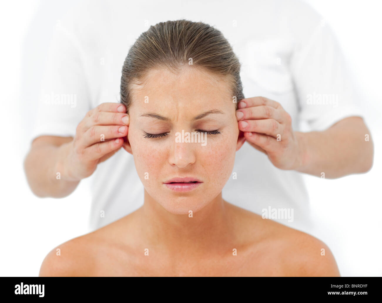 Relaxed woman having a head massage Stock Photo - Alamy