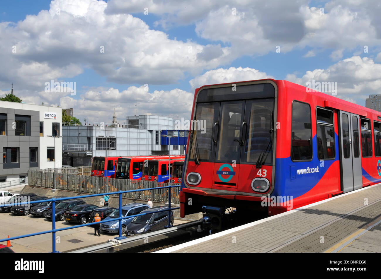 Serco offices and Dockland Light Railway train depot and station ...