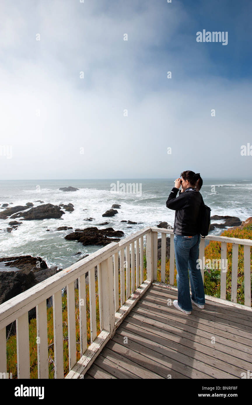 Girl Looking Out Towards The Pacific Ocean Pigeon Point Lighthouse San ...