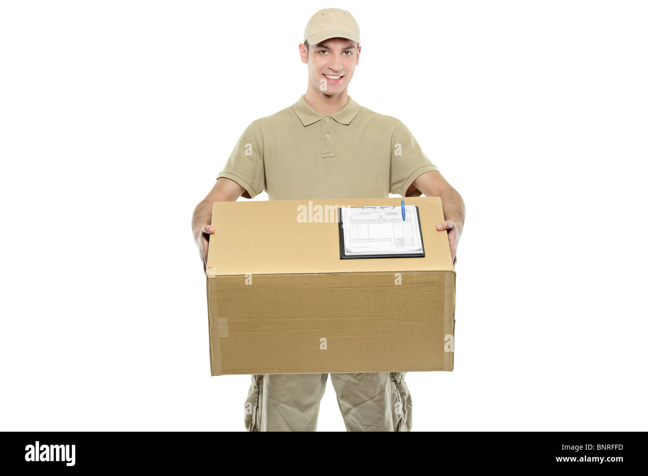 A delivery boy carrying a box Stock Photo - Alamy