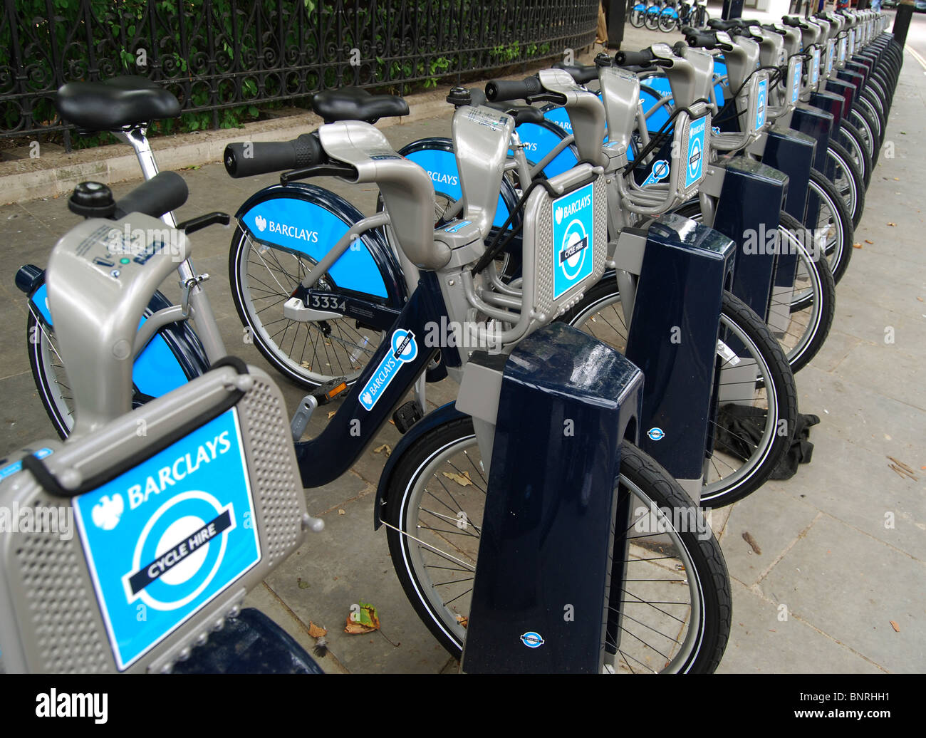 Bicycles line up waiting to be hired as part of Transport For London's ...