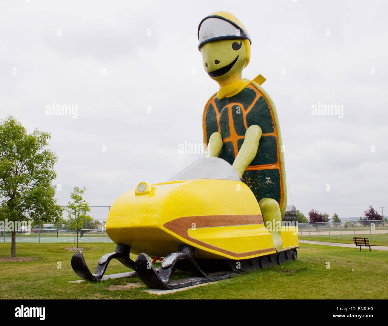 A giant turtle rides a snowmobile in Bottineau, North Dakota — a quirky ...