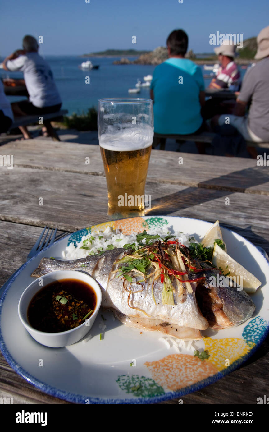 Sea Bream with Rice and Thai Sauce on St Agnes Isles of Scilly during ...