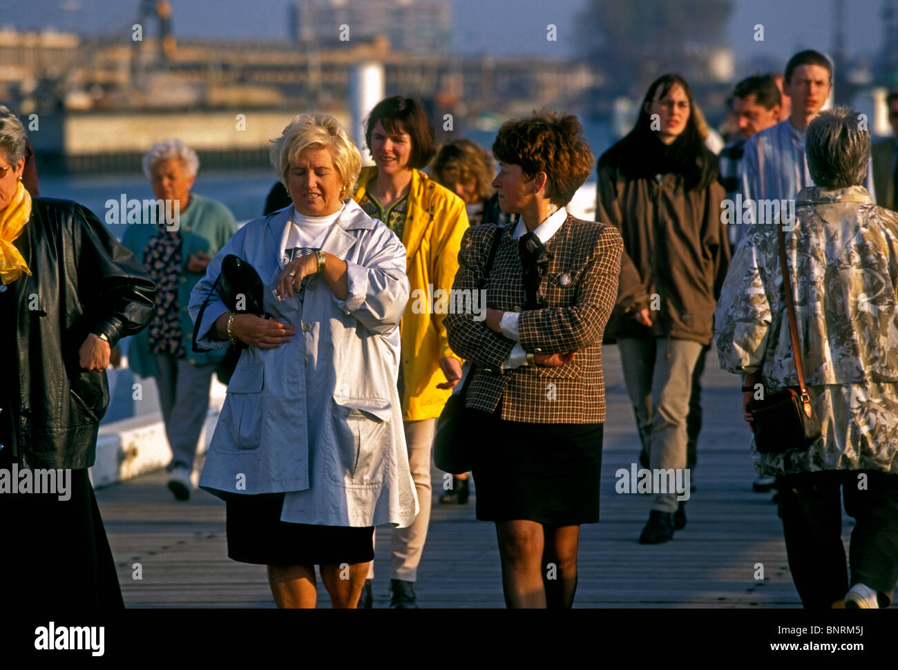 people, tourists, walking, pier, city of Ostend, Ostend, West Flanders ...
