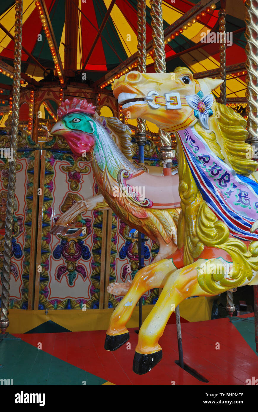 A musical merry-go-round at the Heckington Show, Lincolnshire, England ...