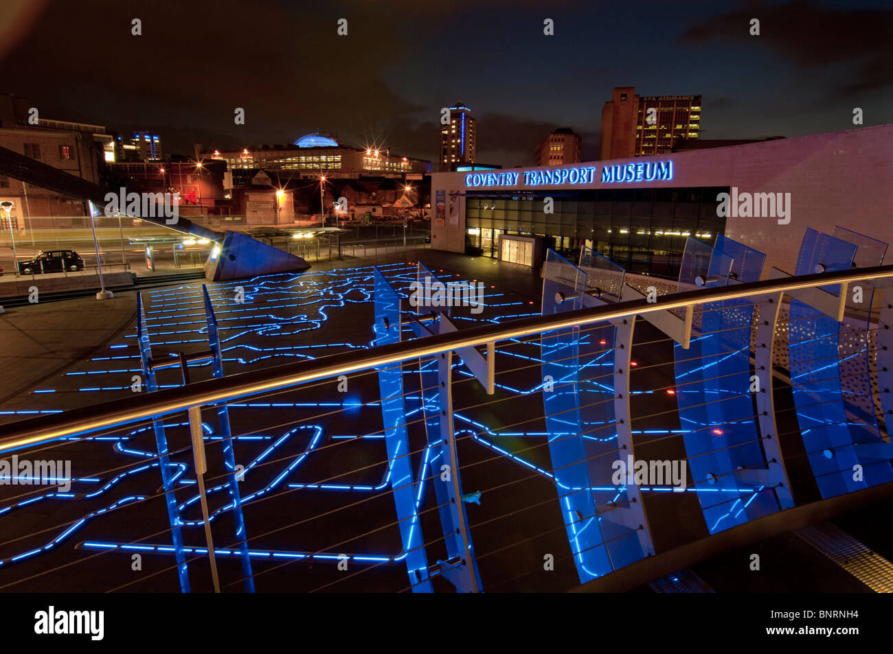 UK, Coventry, West Midlands, Millenium Square Whittle Arch night Stock ...