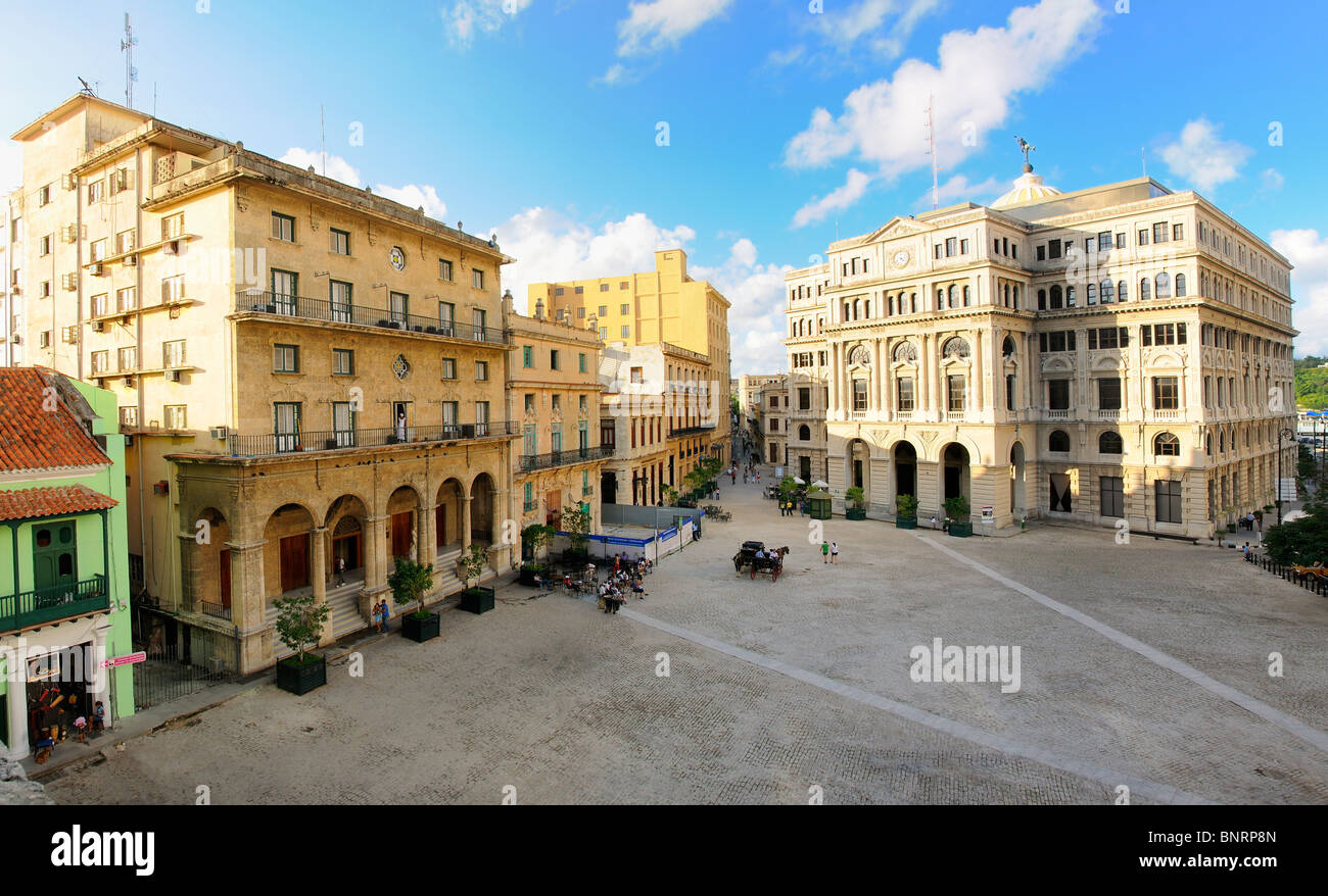 Panoramic view of Old Havana plaza "San Francisco de Asis" with typical ...