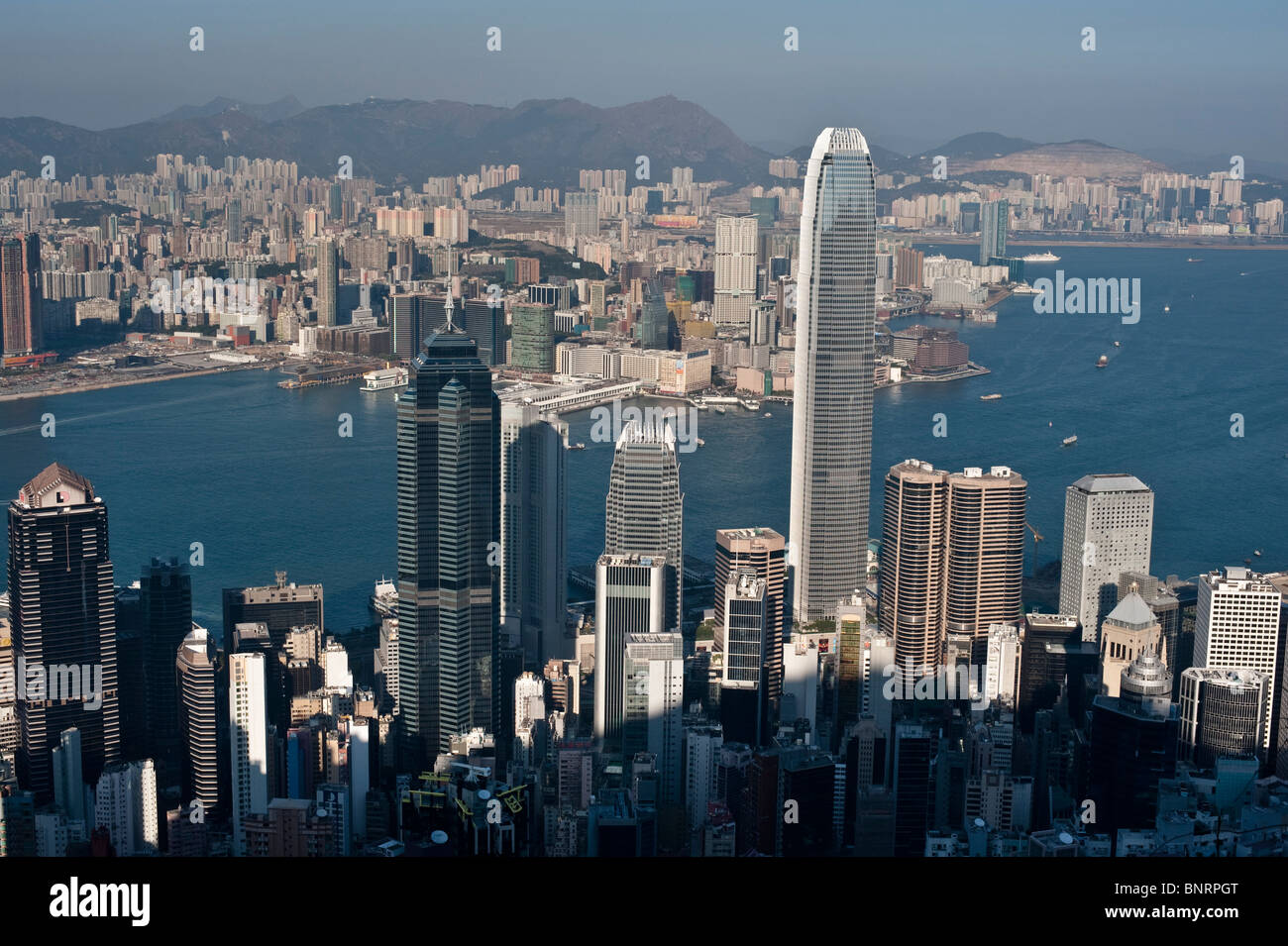View from the Peak on Mid-Level, Central,Kowloon and the harbour of ...