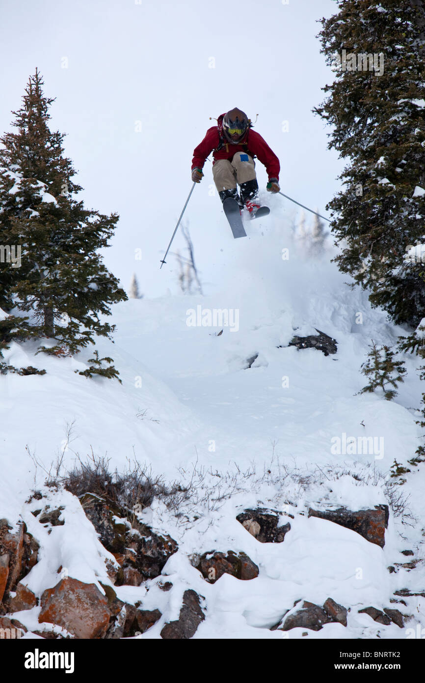 Powder Skiing Cliff Jumping