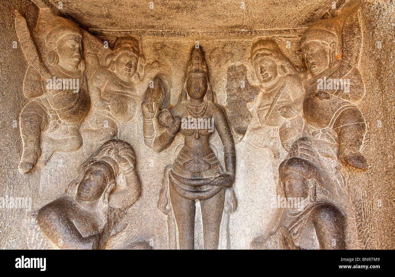 India - Tamil Nadu - Mamallapuram - sculpture at the Pancha Pandava ...
