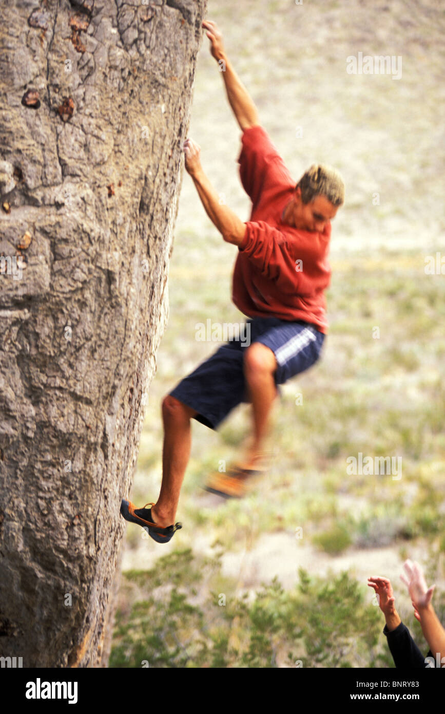 A man falling while bouldering in Cuatro Cicnigas, Mexico Stock Photo ...