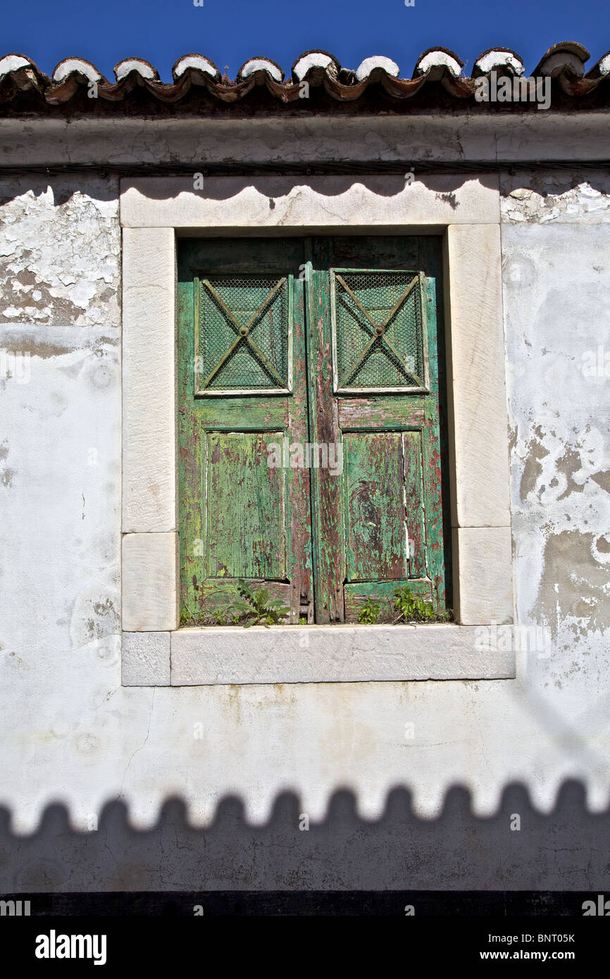 Rustic Green Wood Window Shutters Stock Photo - Alamy
