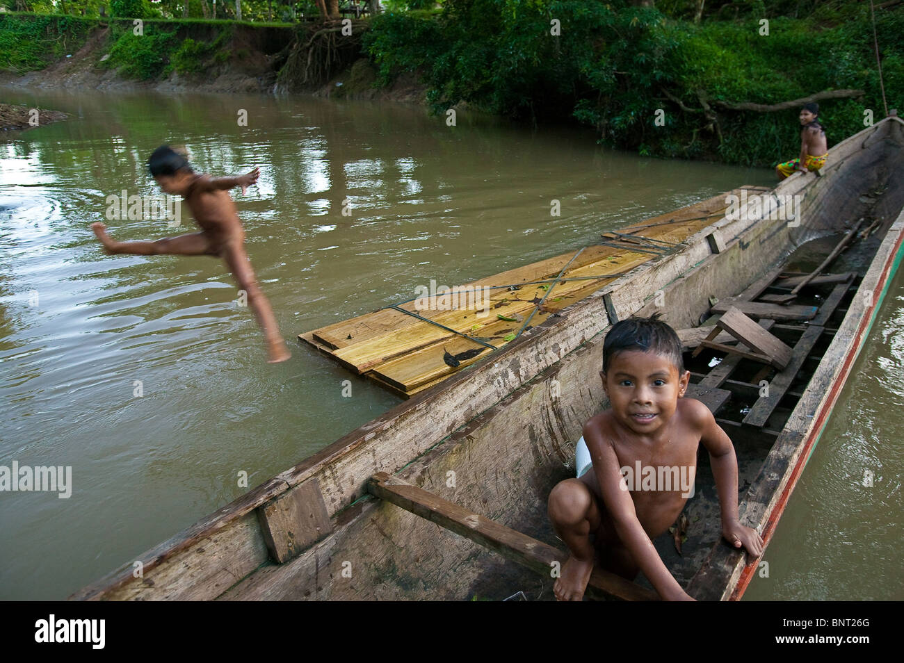 Embera indian children bathing in Rio Mogue, Darien province, Republic ...