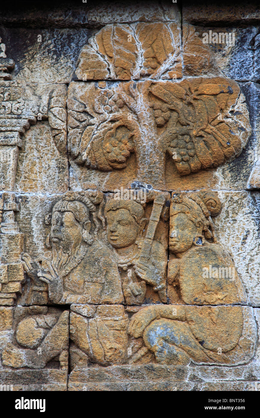 Indonesia, Java, Borobudur Temple, sculpture, stone carving, relief ...