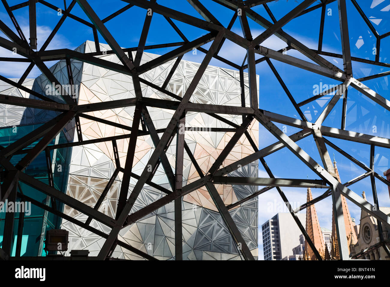 Iconic architecture of Federation Square in Melbourne, Victoria ...