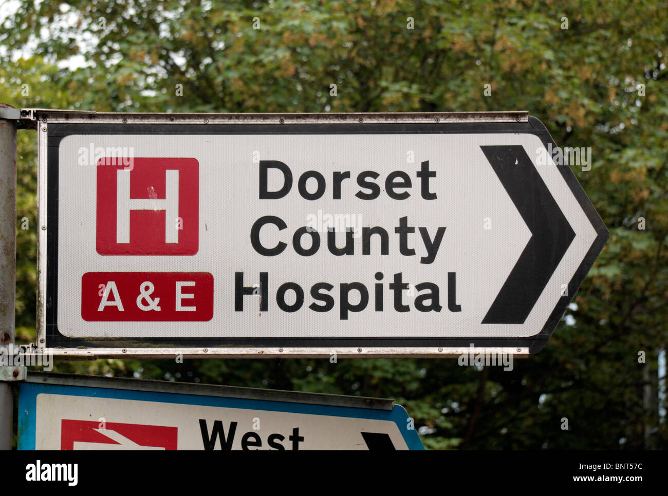 Standard road sign pointing to the Accident and Emergency department of ...