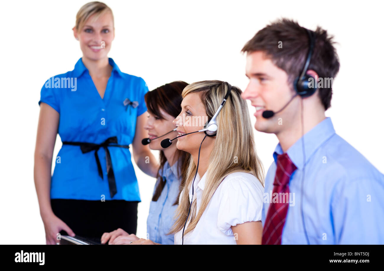 Friendly manager with her team Stock Photo - Alamy