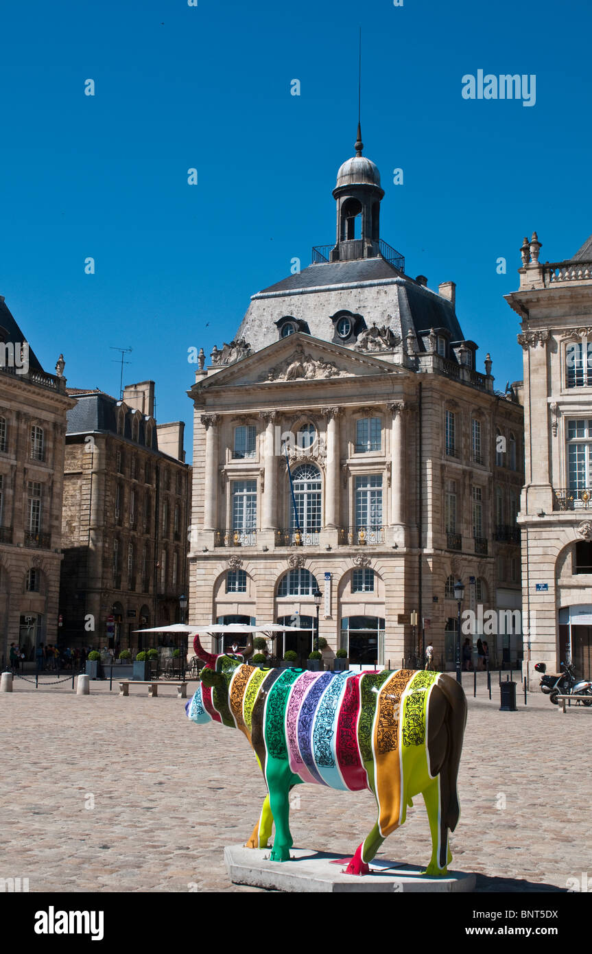 Painted sculpture of a cow, part of the Cow Parade event on Place de la ...