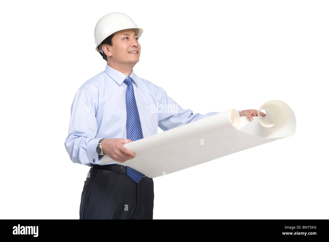Construction management holding blueprints Stock Photo - Alamy