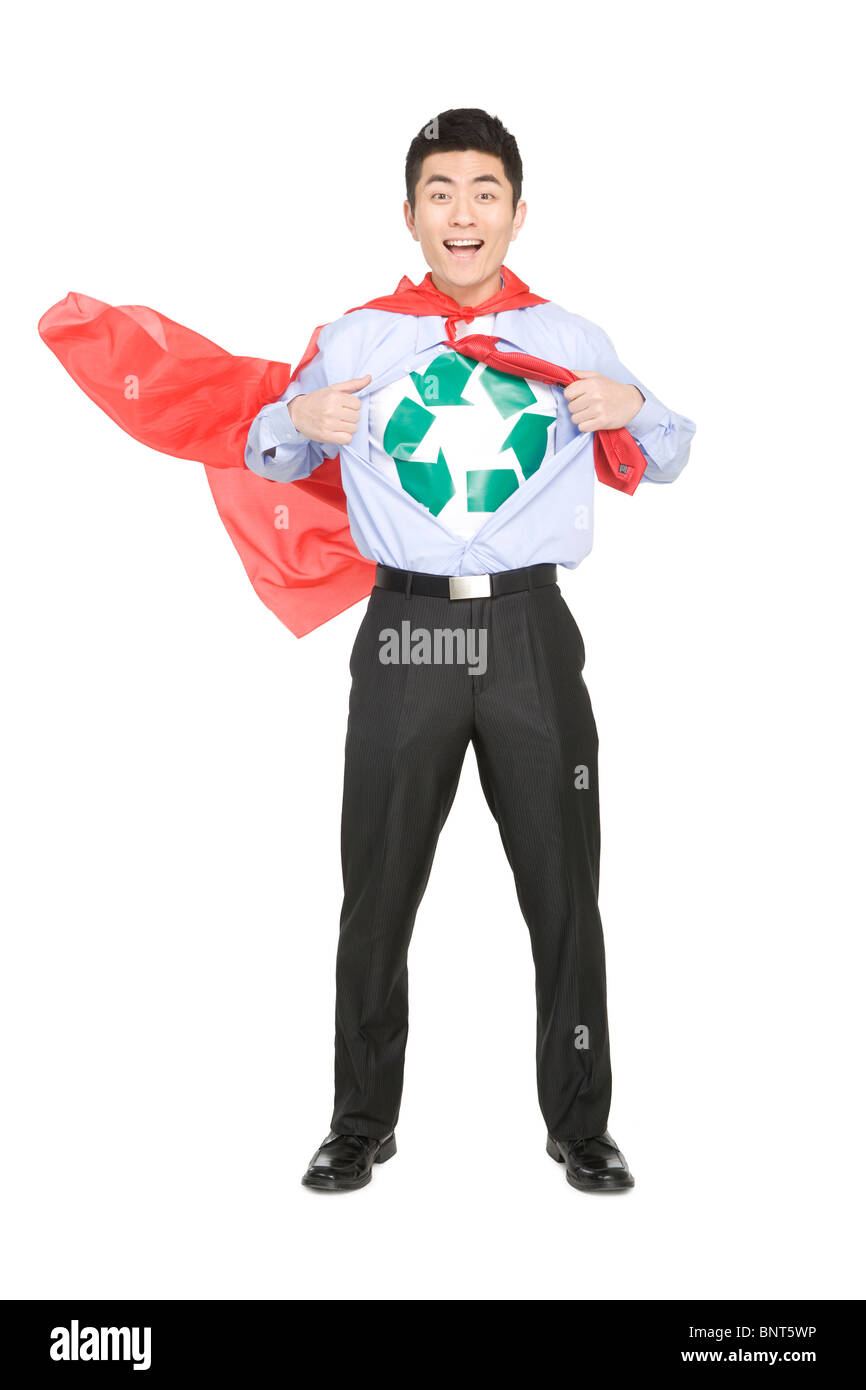 Office recycling superhero Stock Photo - Alamy