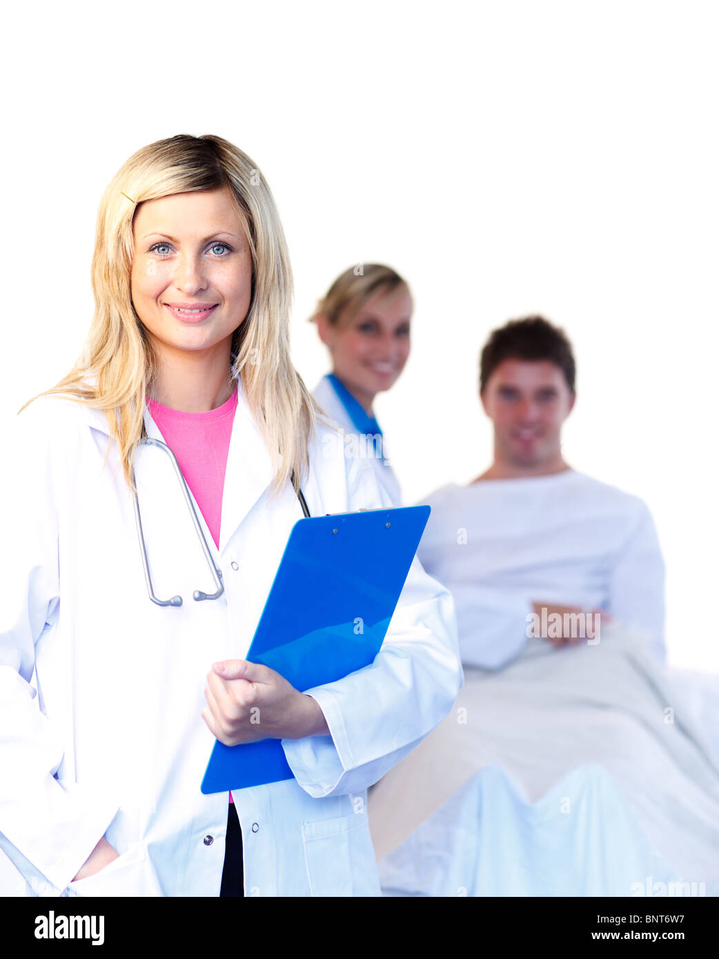 Portrait of a beautiful doctor with a colleague and a patient Stock ...