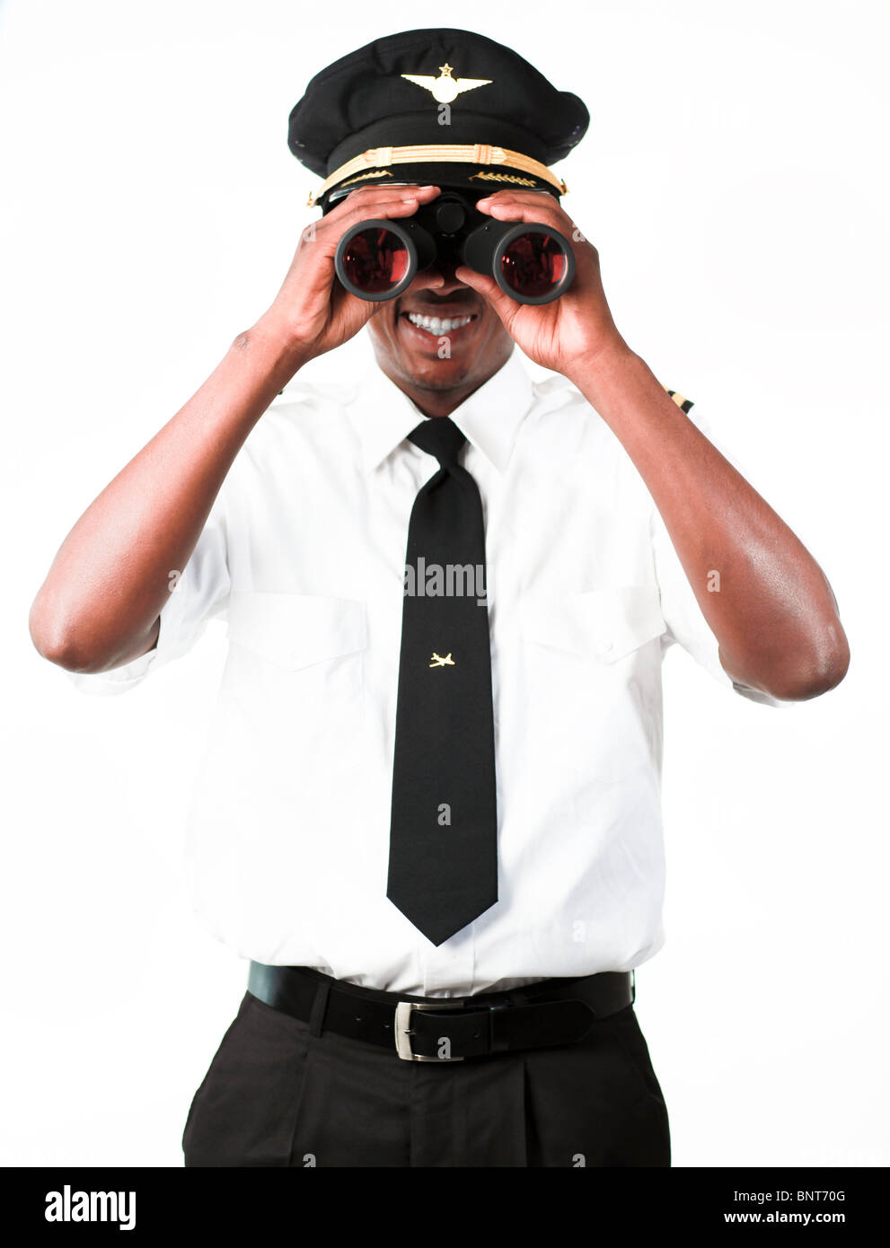 Pilot looking through Binoculars Stock Photo - Alamy