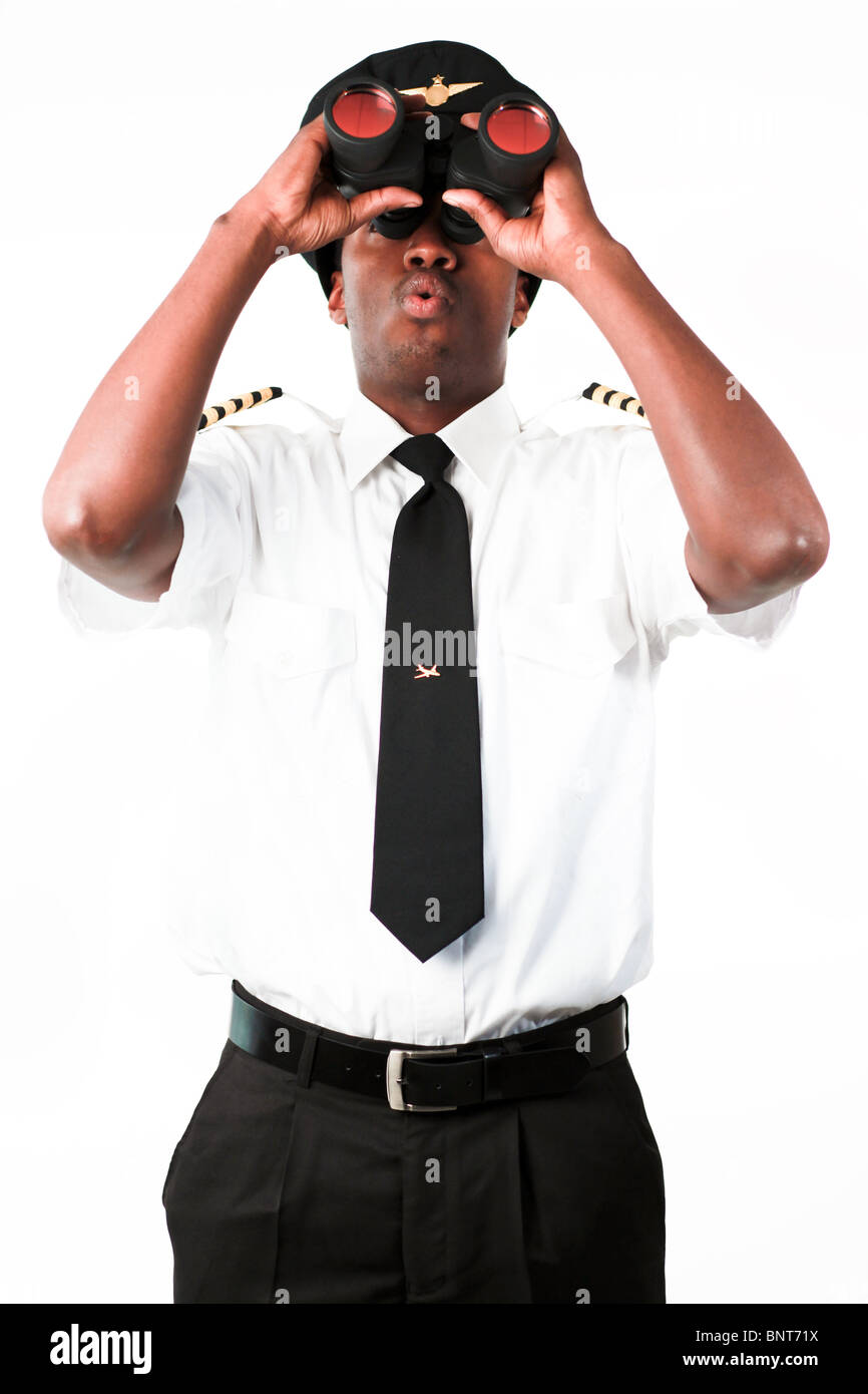 Pilot looking through Binoculars Stock Photo - Alamy